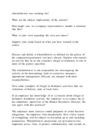Bibliography of resources as well as an outline.Whistleblower | PDF