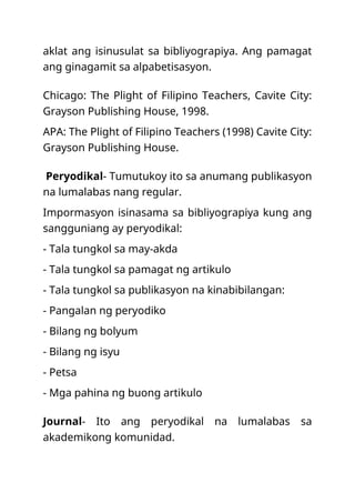 Bibliyograpiya Grade 11 para sa mga anyo ng TALA.docx