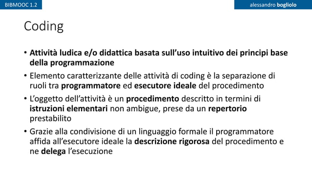 BIBMOOC 1.2 - Coding e pensiero computazionale | PPT