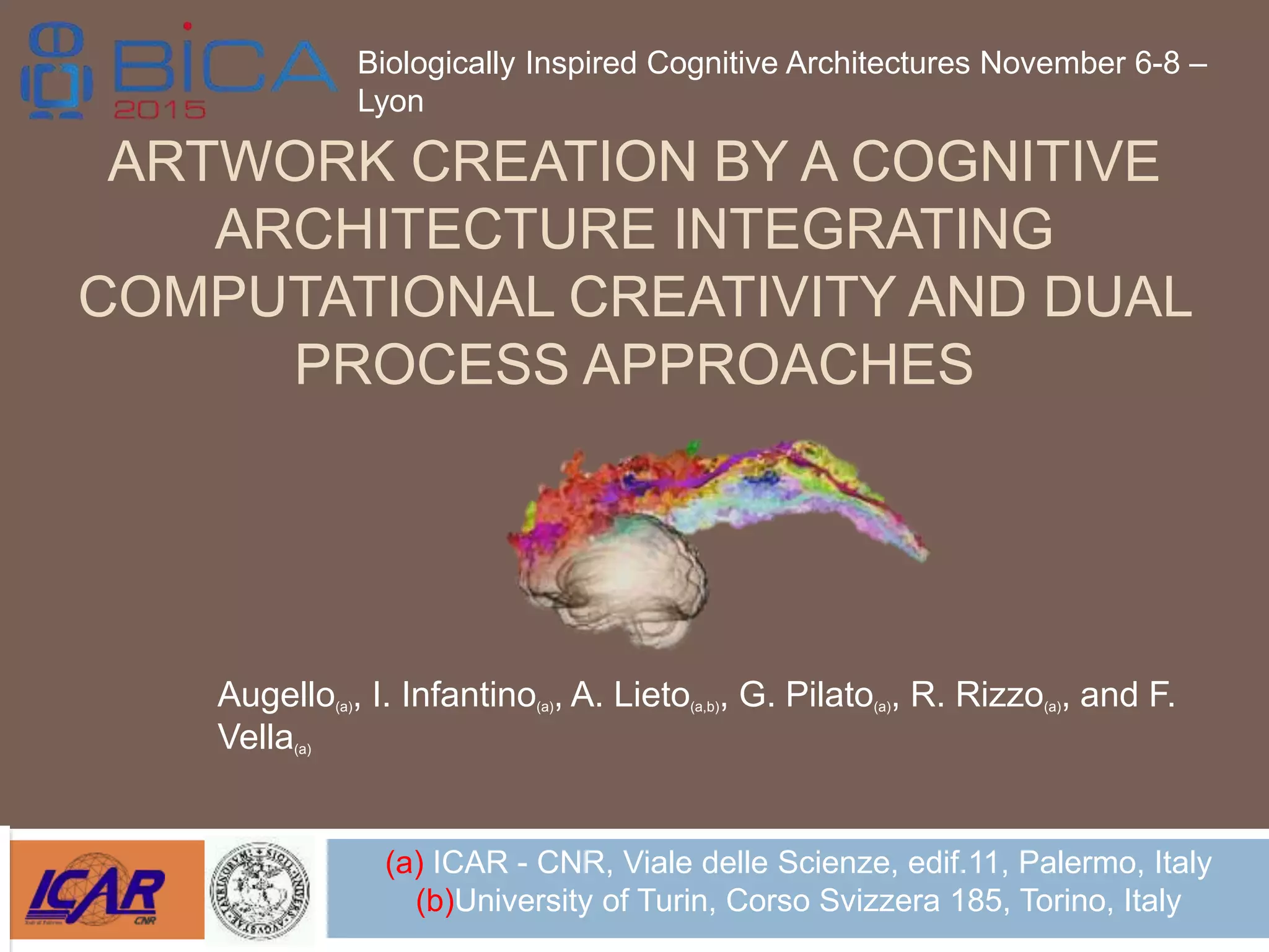 Artwork Creation By A Cognitive Architecture Integrating Computational Creativity And Dual