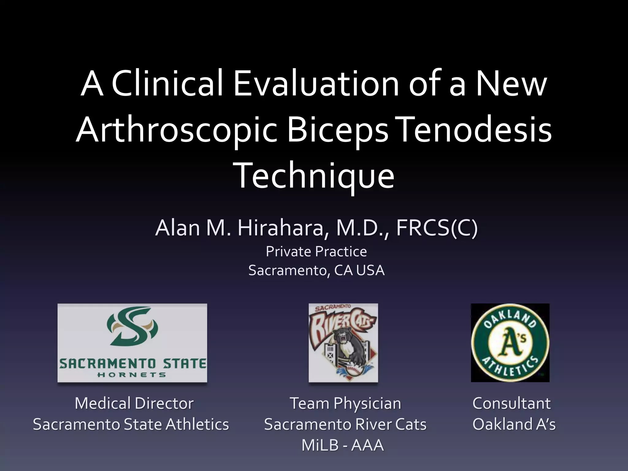 A Clinical Evaluation of a New Arthroscopic Biceps Tenodesis Technique ...