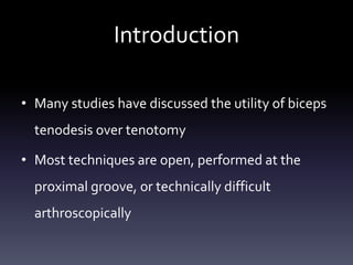 A Clinical Evaluation of a New Arthroscopic Biceps Tenodesis Technique ...