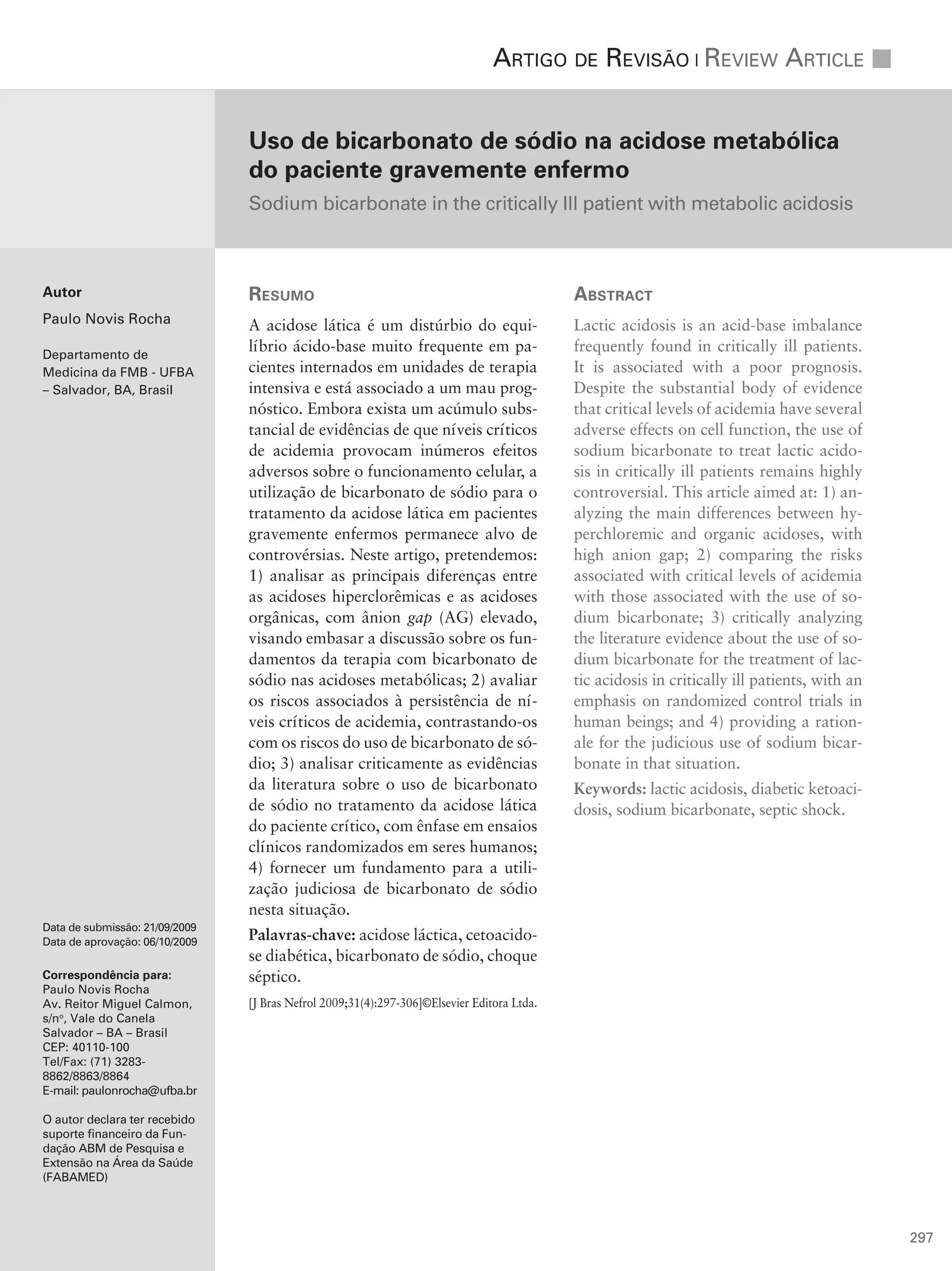 Uso de Bicarbonato na Acidose Metabólica | PDF