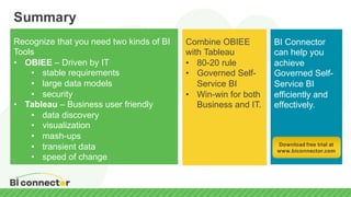 Enabling Self Service BI for OBIEE using Tableau | PDF | Databases | Computer Software and ...