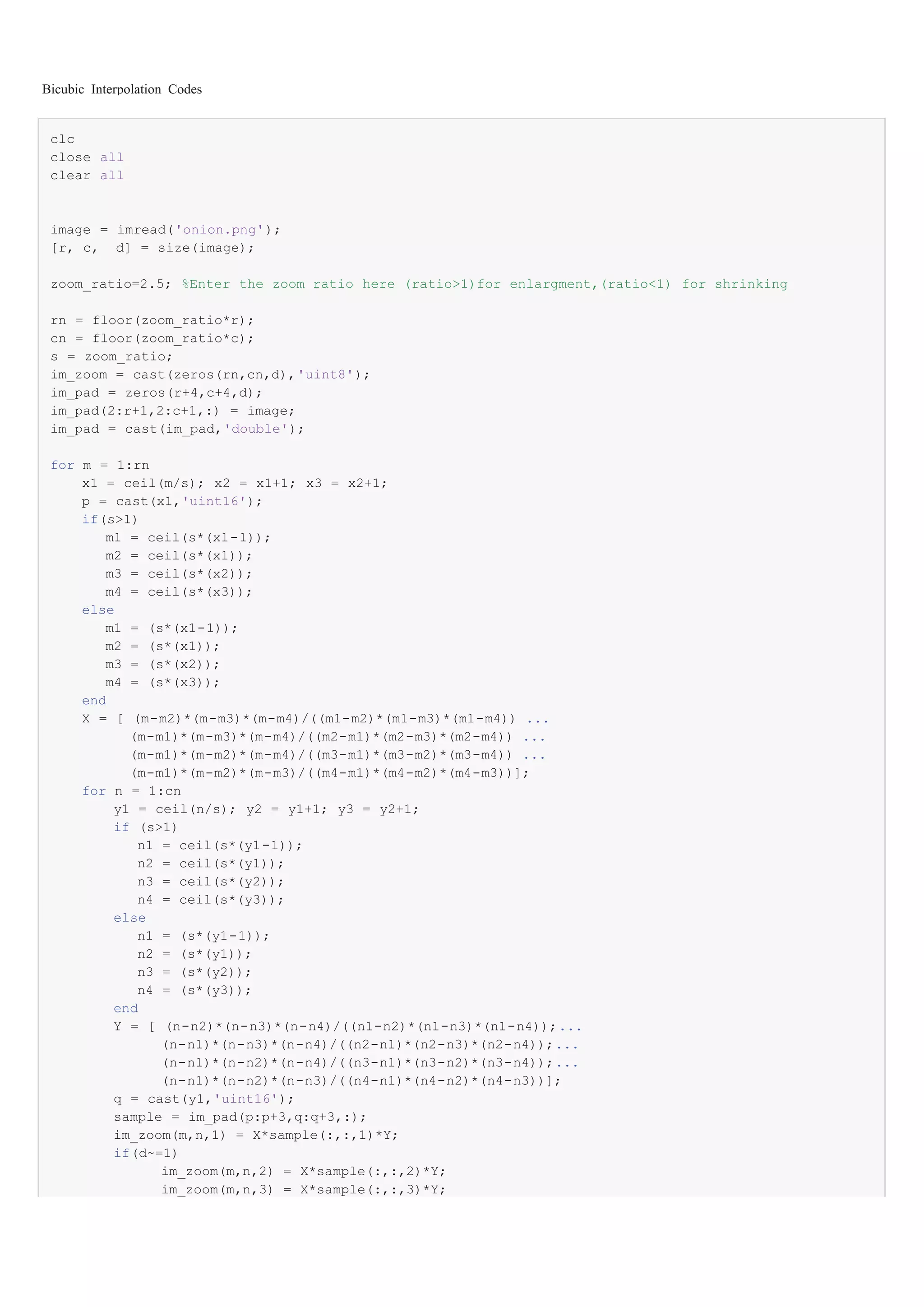 Bicubic interpolation codes | PDF