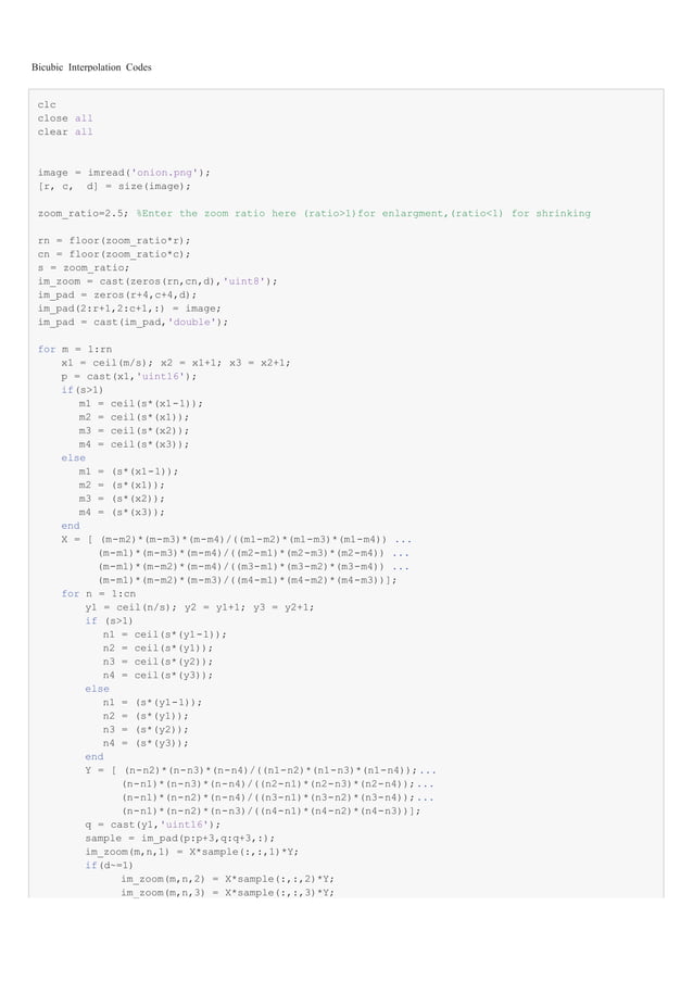 Bicubic interpolation codes | PDF