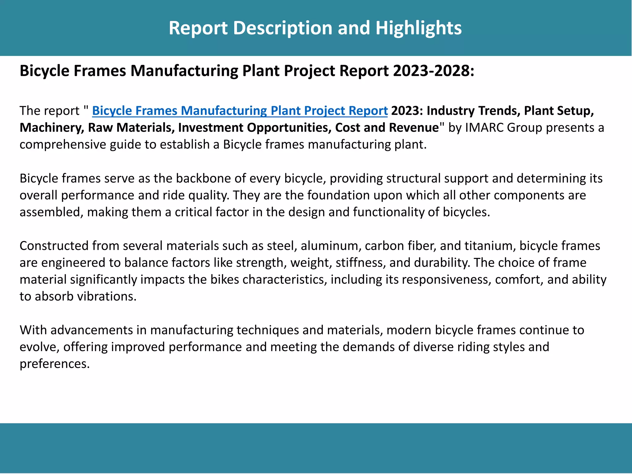 Bicycle Frames Manufacturing Process PPT | Project Report 2023 ...