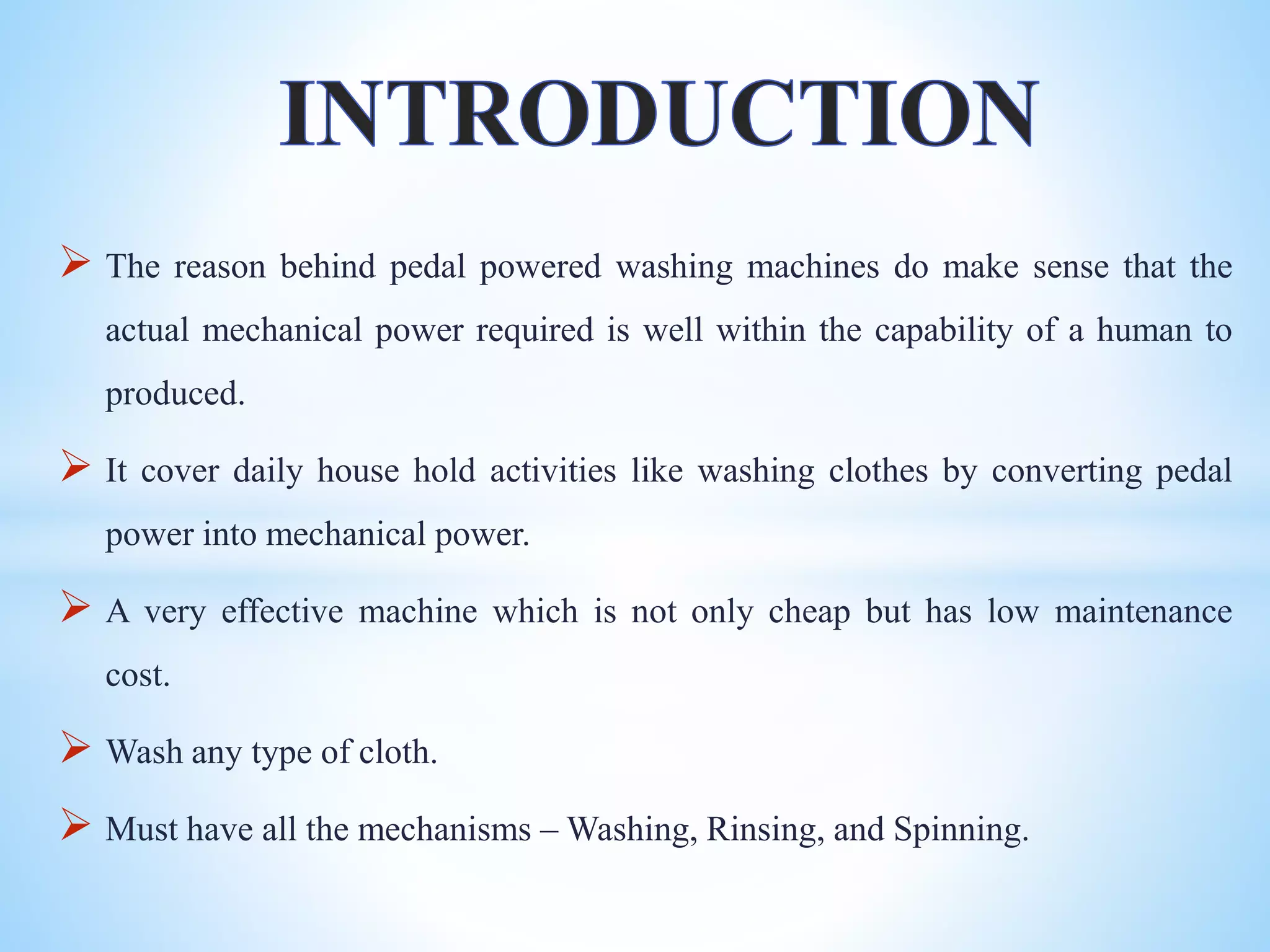 Bicycle power washing machine without electricity | PPTX