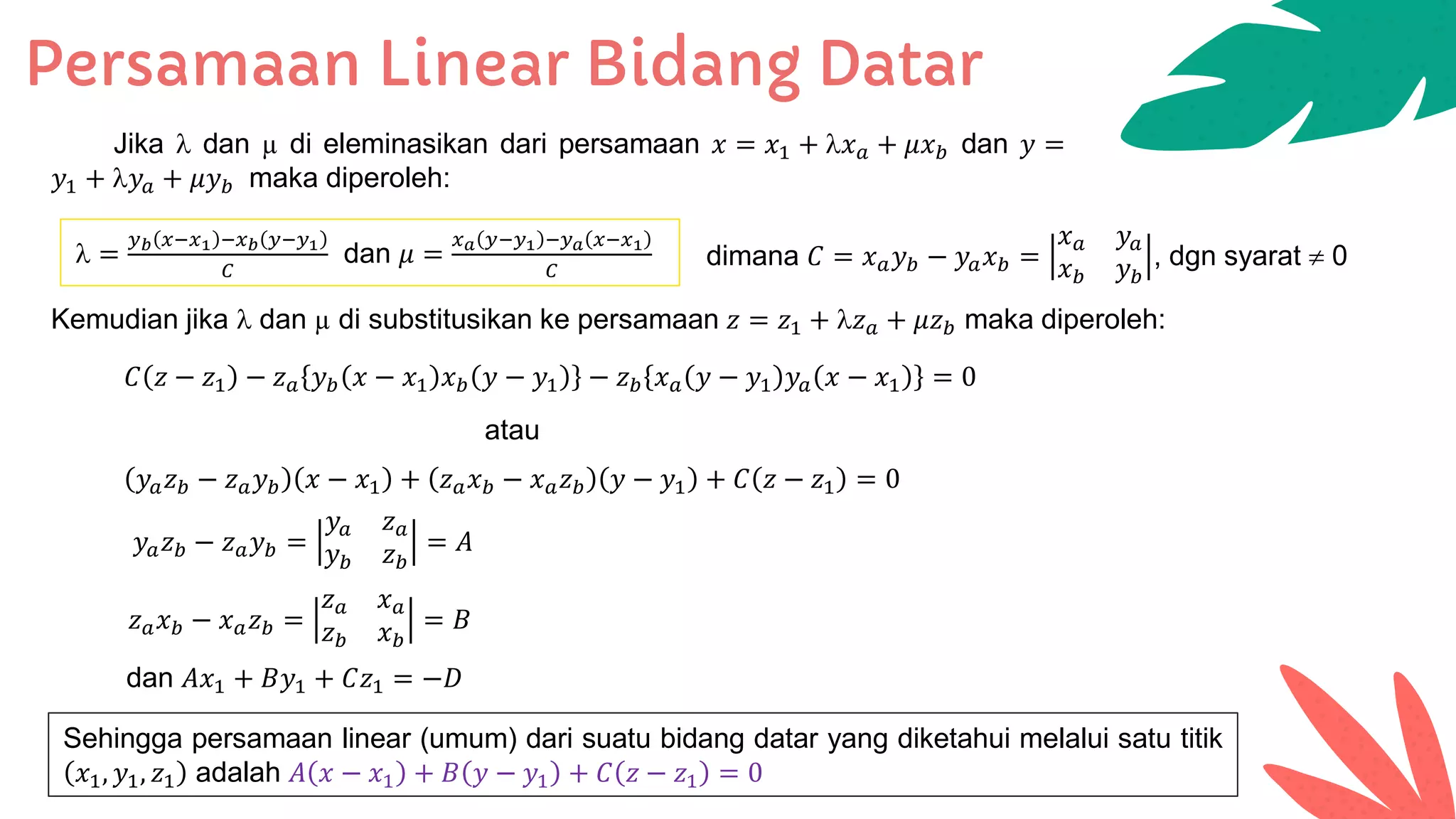 Bidang datar dalam dimensi tiga (geometri analitik ruang) | PPTX