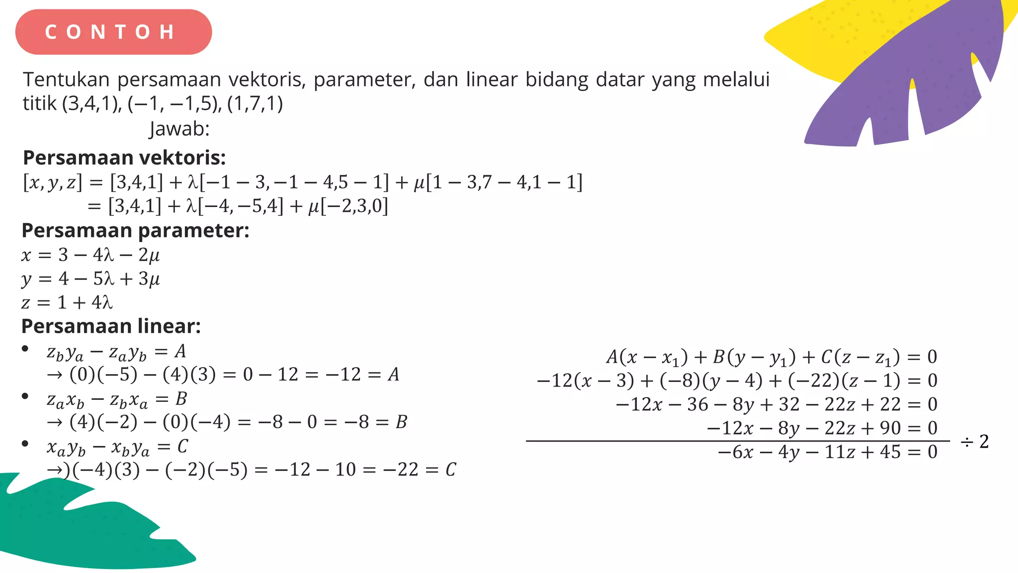 Bidang datar dalam dimensi tiga (geometri analitik ruang) | PPTX