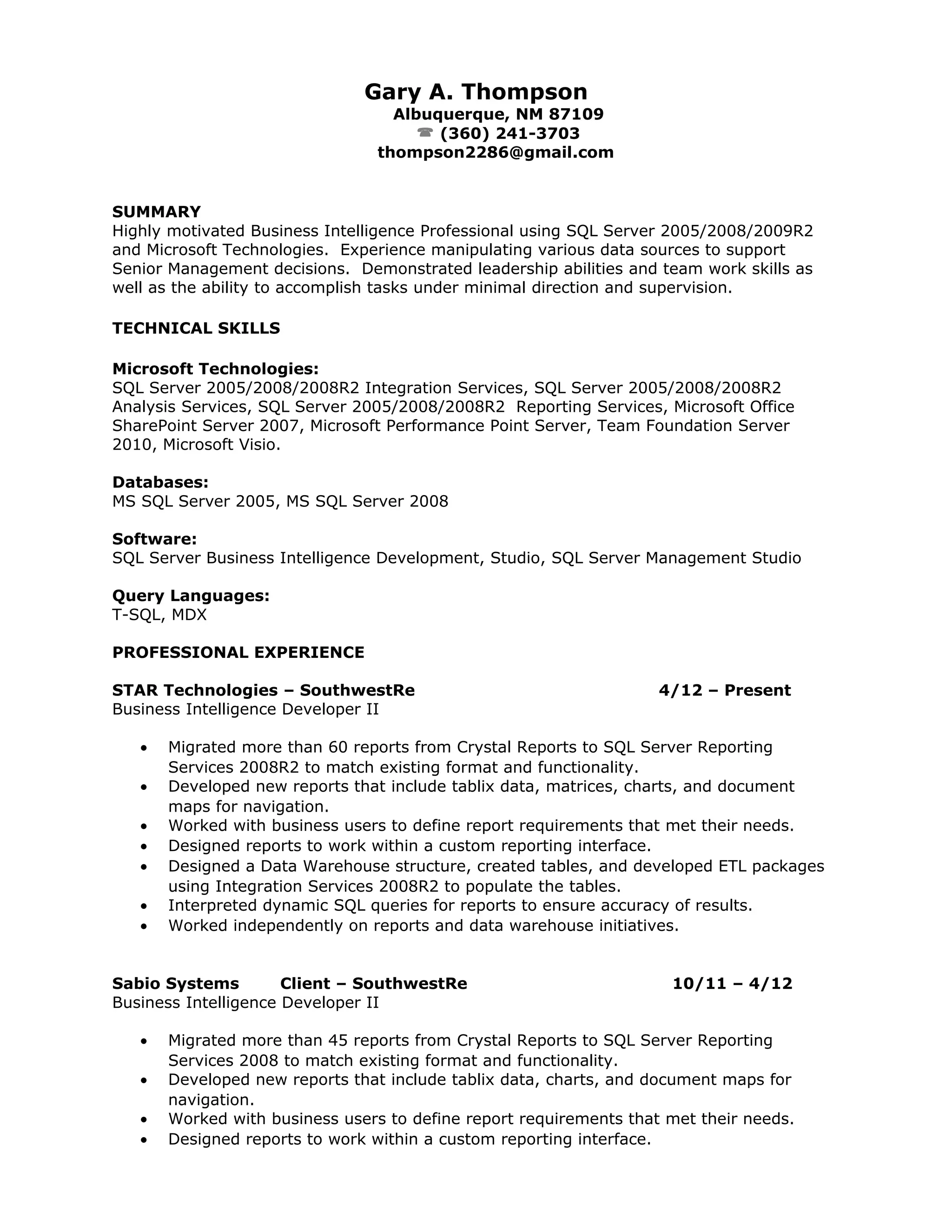 Bi developer gary t | DOC