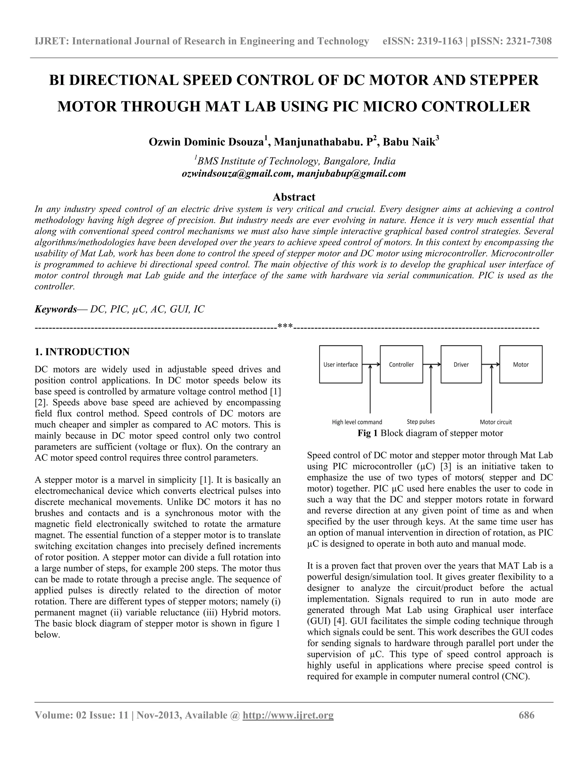 Bi directional speed control of dc motor and stepper motor through mat lab using pic micro ...