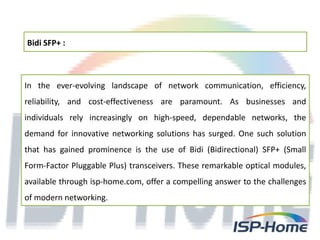 Bidi SFP+ Transceivers for Efficient Network Communication - isp-home ...