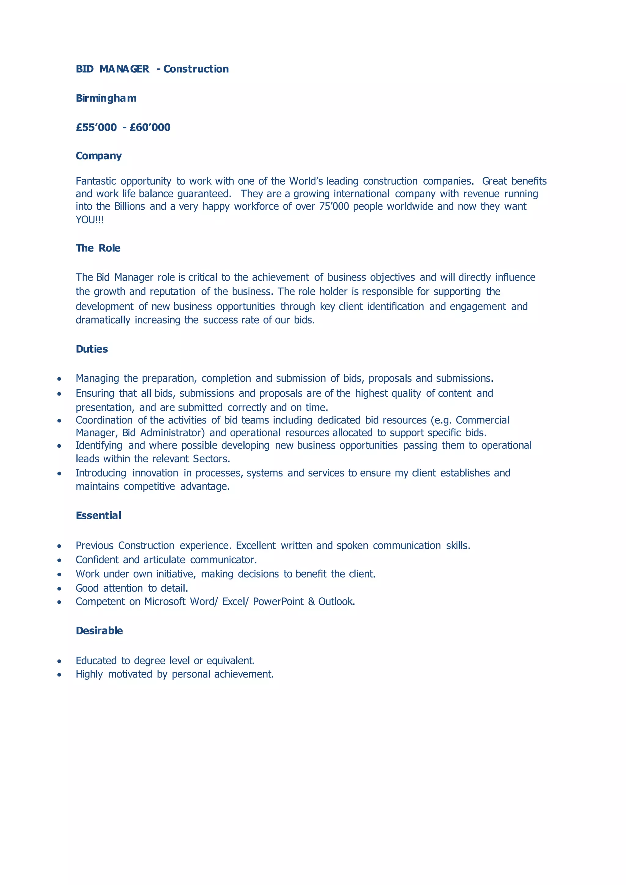 Bid manager | DOCX