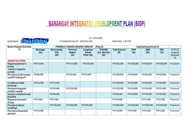 Bidp 2019 2021 caulisihan | DOCX | Agriculture | Industries