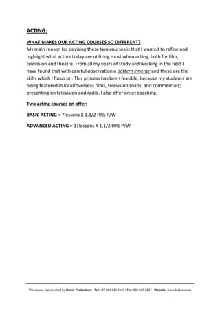 Biebie productions acting courses | DOCX | Content Production | Hobbies ...