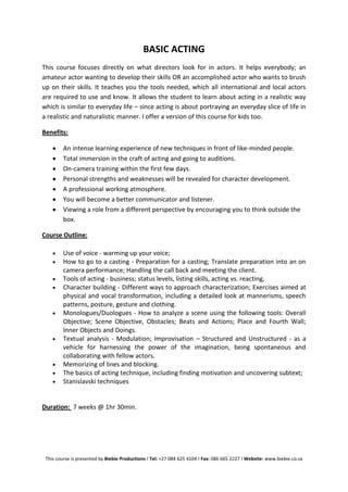 Biebie productions acting courses | DOCX | Content Production | Hobbies ...