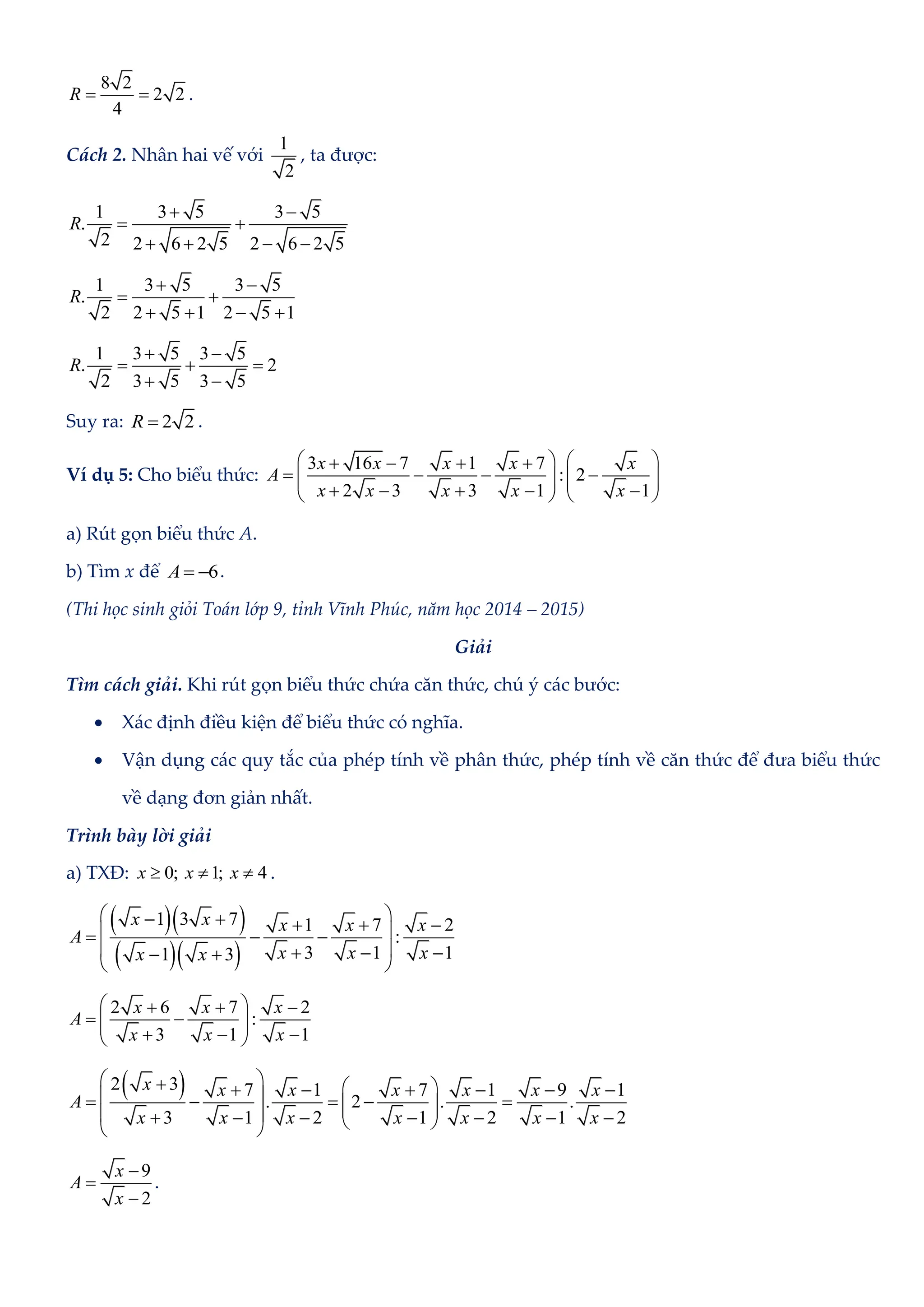 Chuyen de Toan 9 Bien doi don gian bieu thuc chua can | DOC