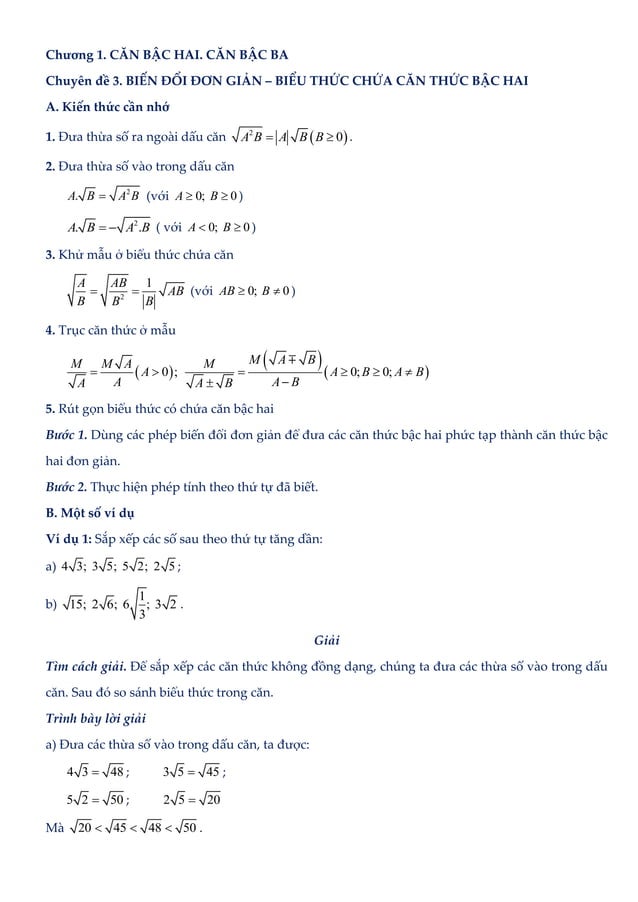 Chuyen de Toan 9 Bien doi don gian bieu thuc chua can | PDF