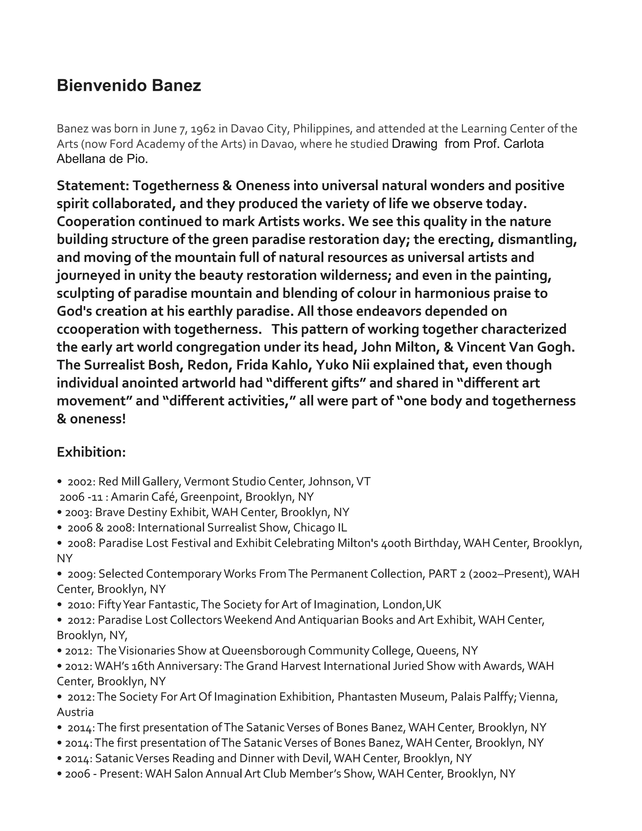 Bienvenido Bones Banez, Jr. Statement & Resume | DOCX