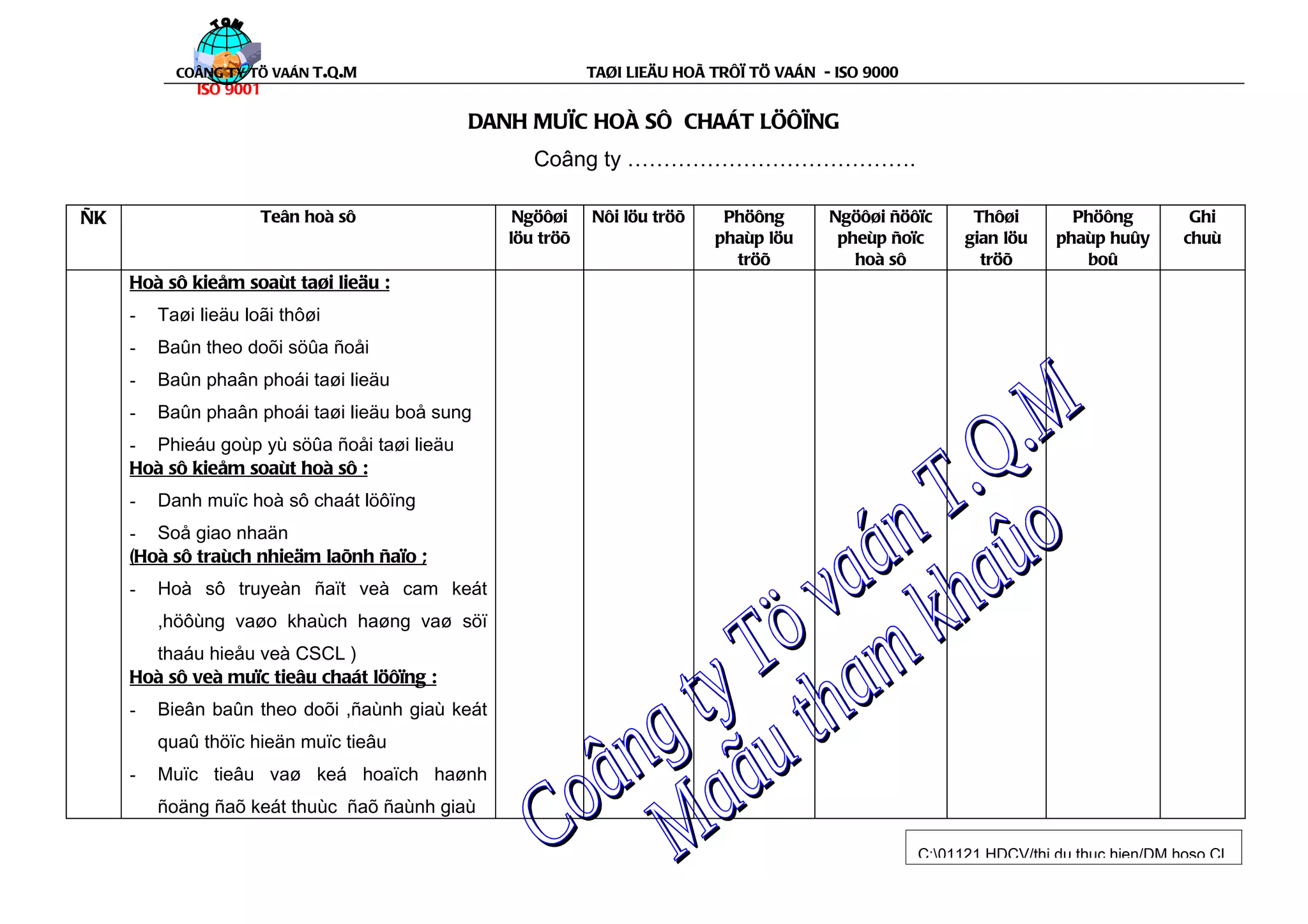 Bieu mau-danh-muc-ho-so-chat-luong | PPT