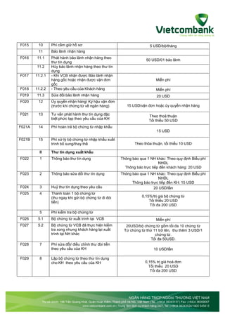 Biểu phí Thư tín dụng LC của Vietcombank Vietnam | PDF