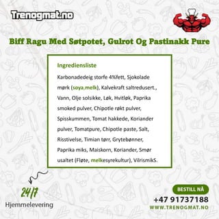 Biff Ragu Med Søtpotet, Gulrot Og Pastinakk Pure - Trenogmat | PDF