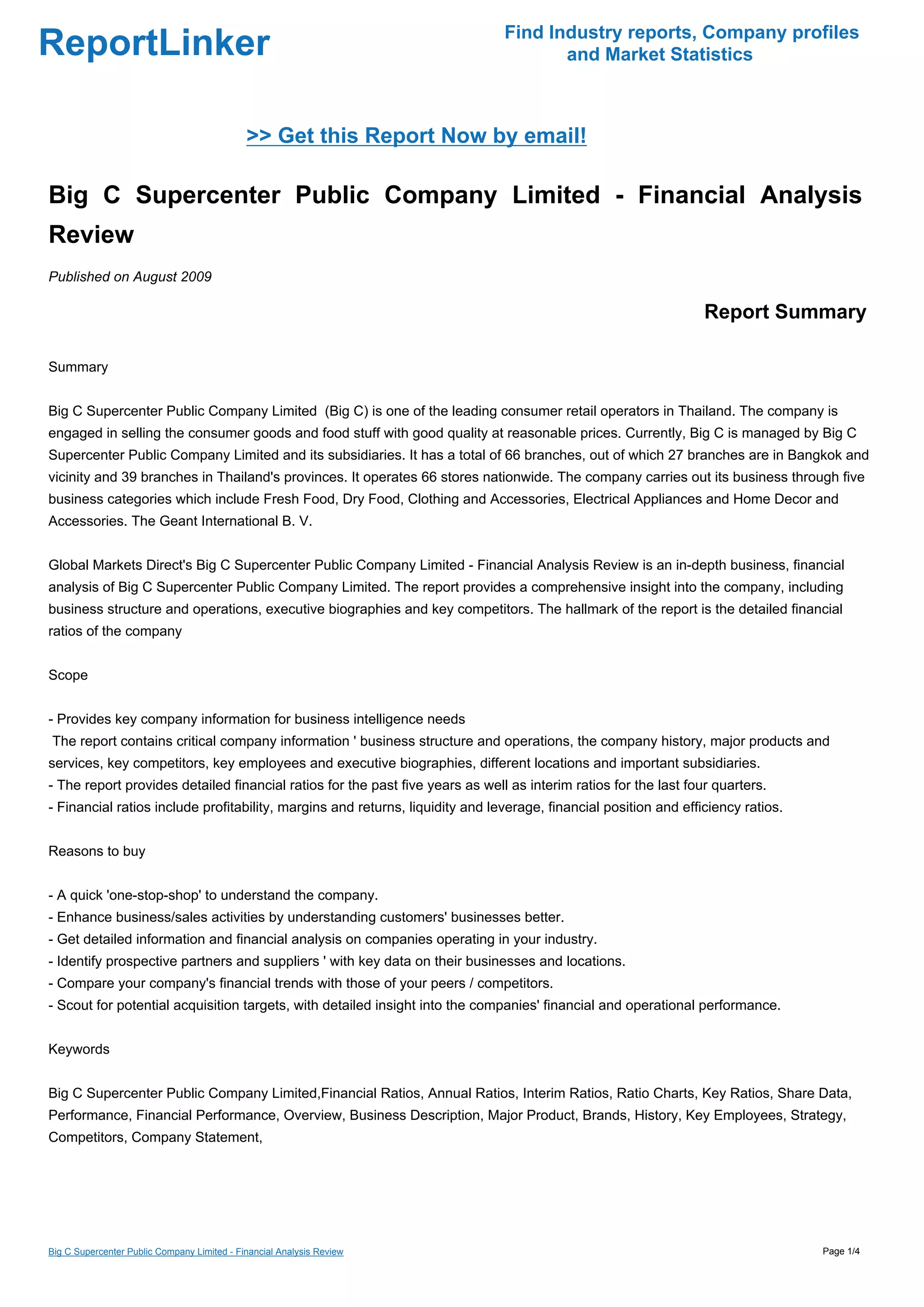 Big C Supercenter Public Company Limited - Financial Analysis Review | PDF