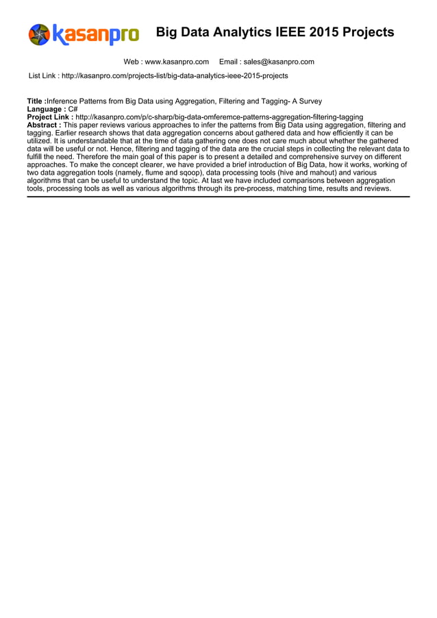 Big Data Analytics IEEE 2015 Projects | PDF