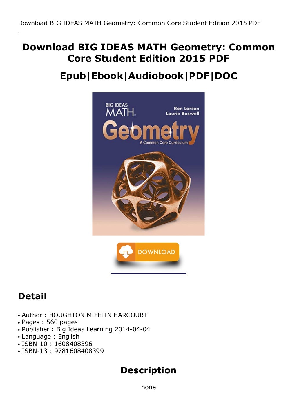 Download BIG IDEAS MATH Geometry Common Core Student Edition 2015 PDF Download BIG IDEAS MATH Geometry Common Core Student Edition 2015 PDF
