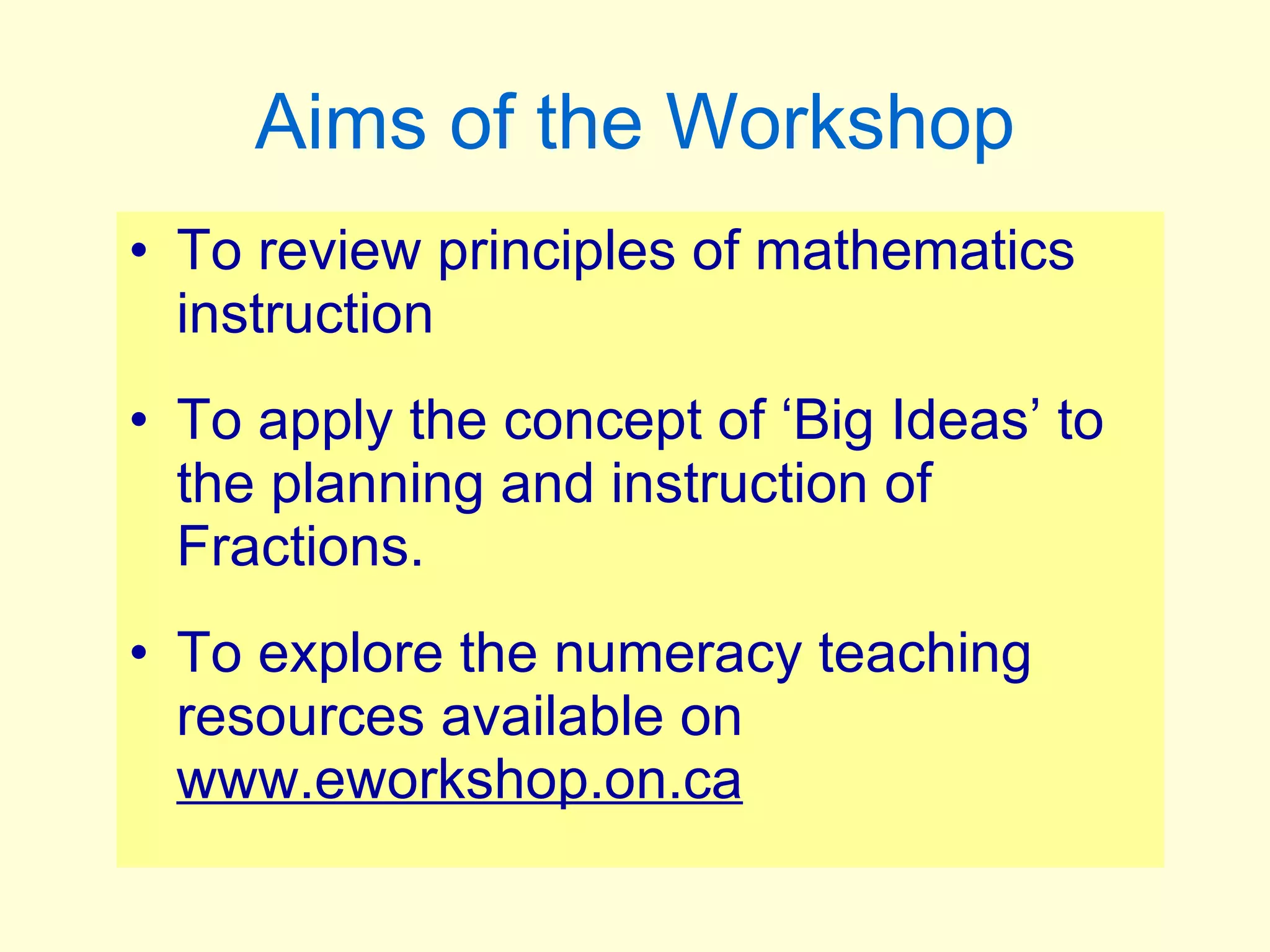 Big Ideas Numeracy Workshop | PPT