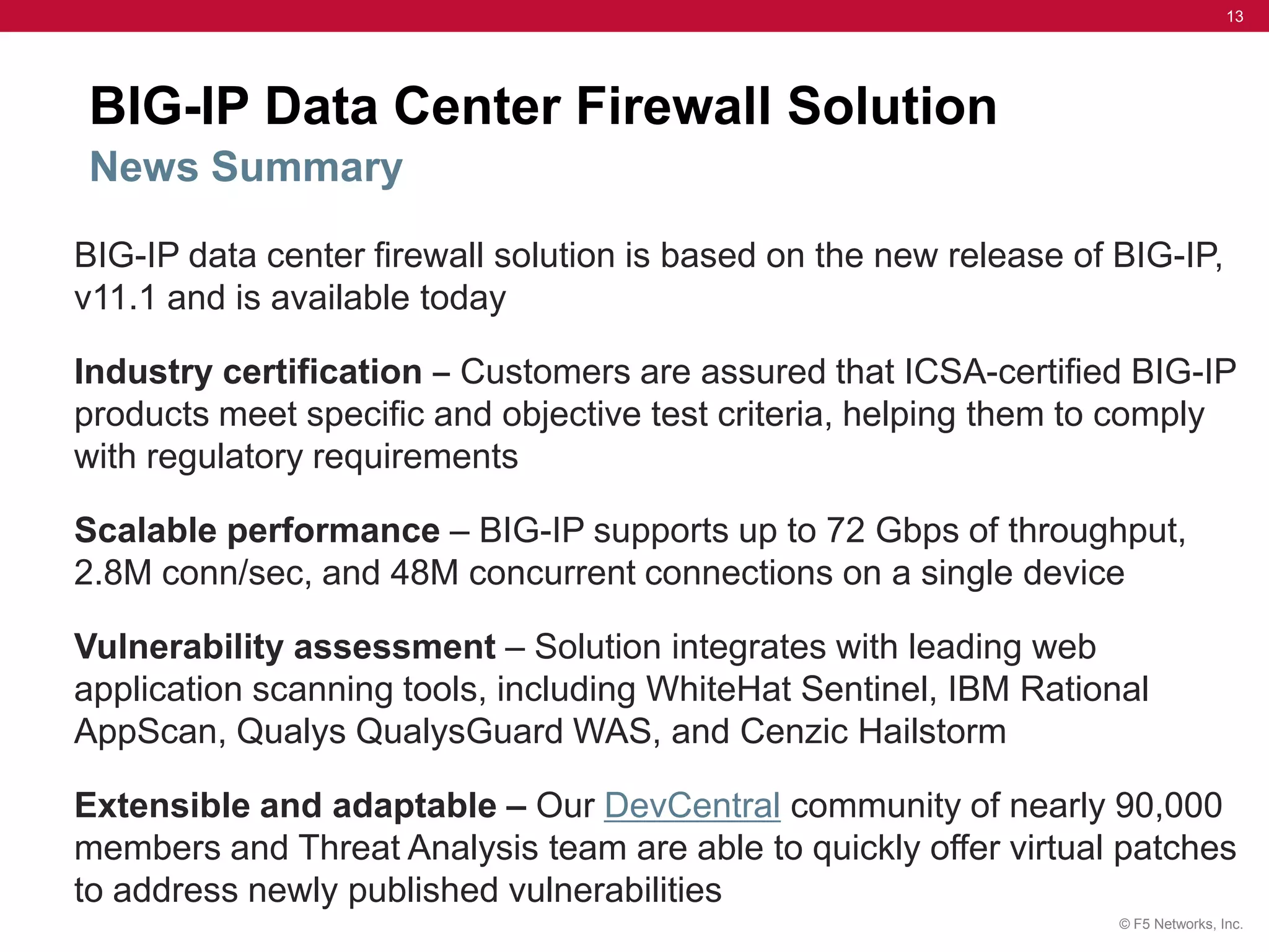 BIG-IP Data Center Firewall Solution | PPT
