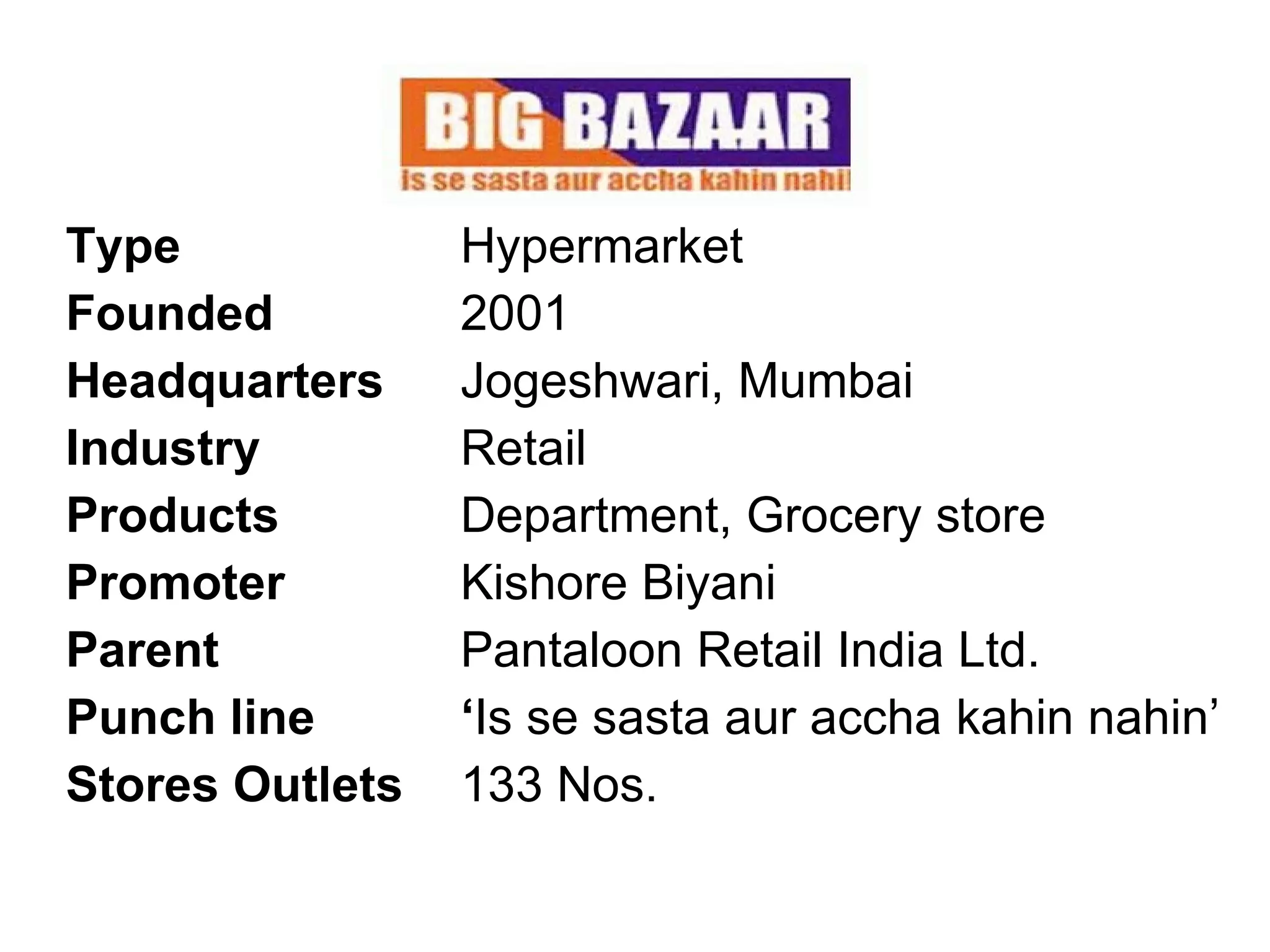 Retailing of Big bazaar | PPT