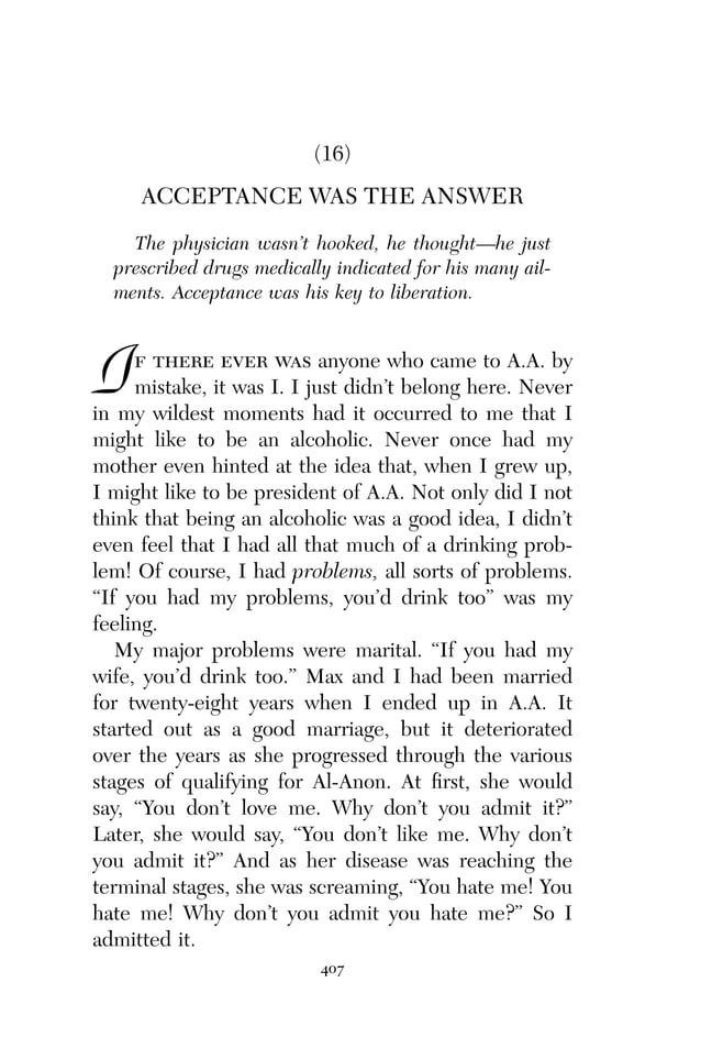 Acceptance Is The Answer Aa Big Book Big Book Acceptance Was