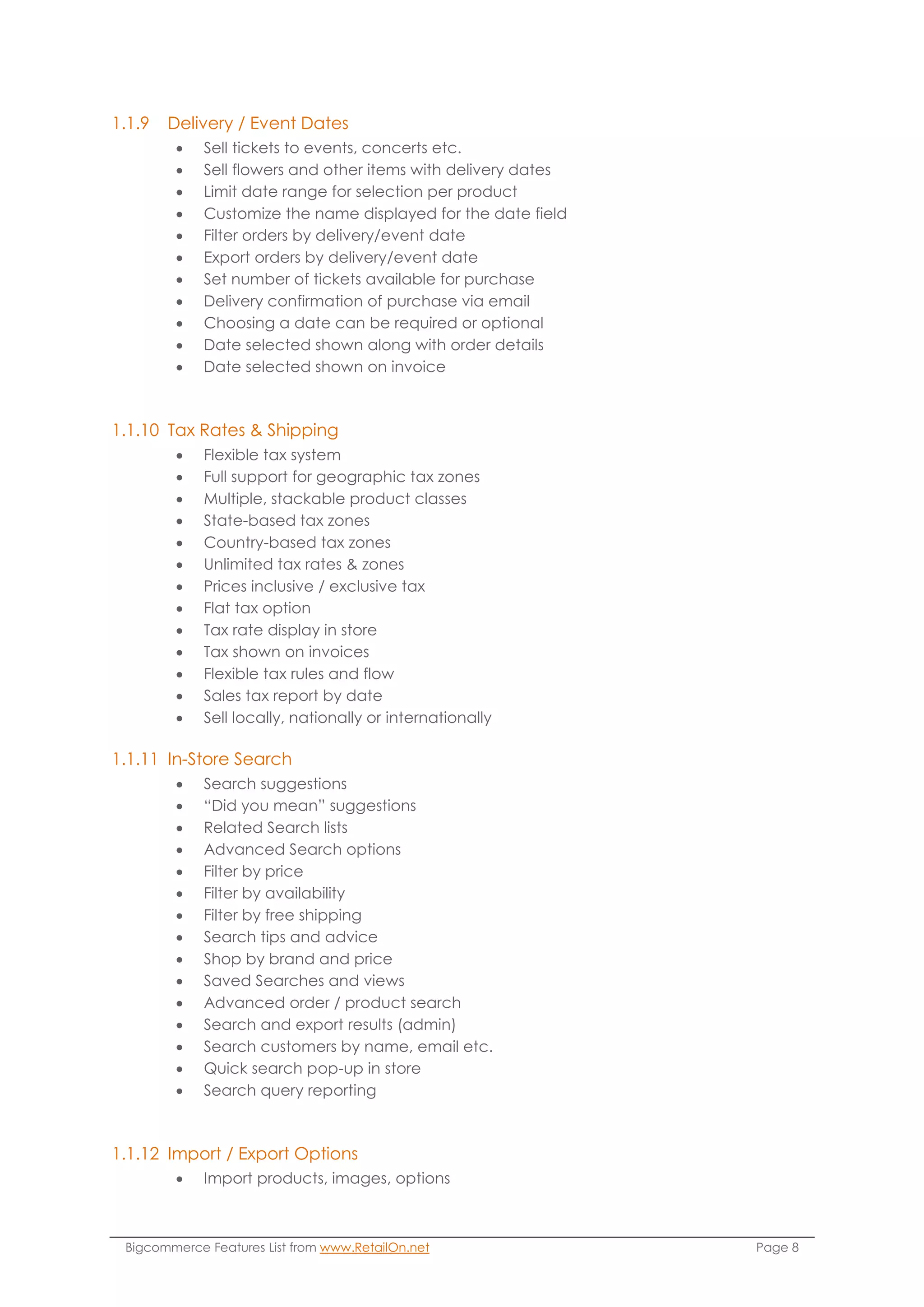 Bigcommerce features list | PDF