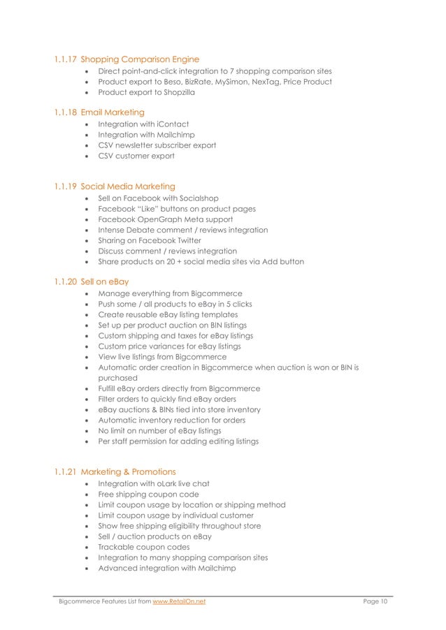 Bigcommerce features list | PDF