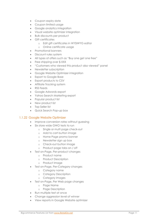 Bigcommerce features list | PDF