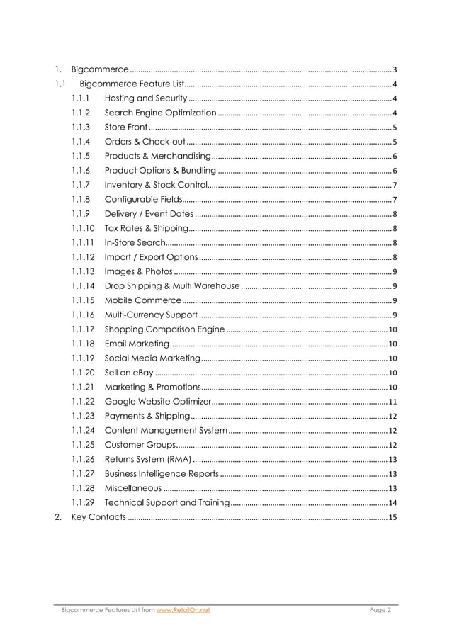 Bigcommerce features list | PDF