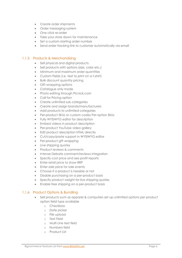 Bigcommerce features list | PDF