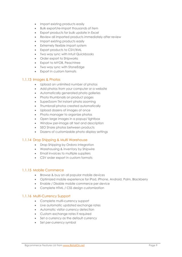 Bigcommerce features list | PDF