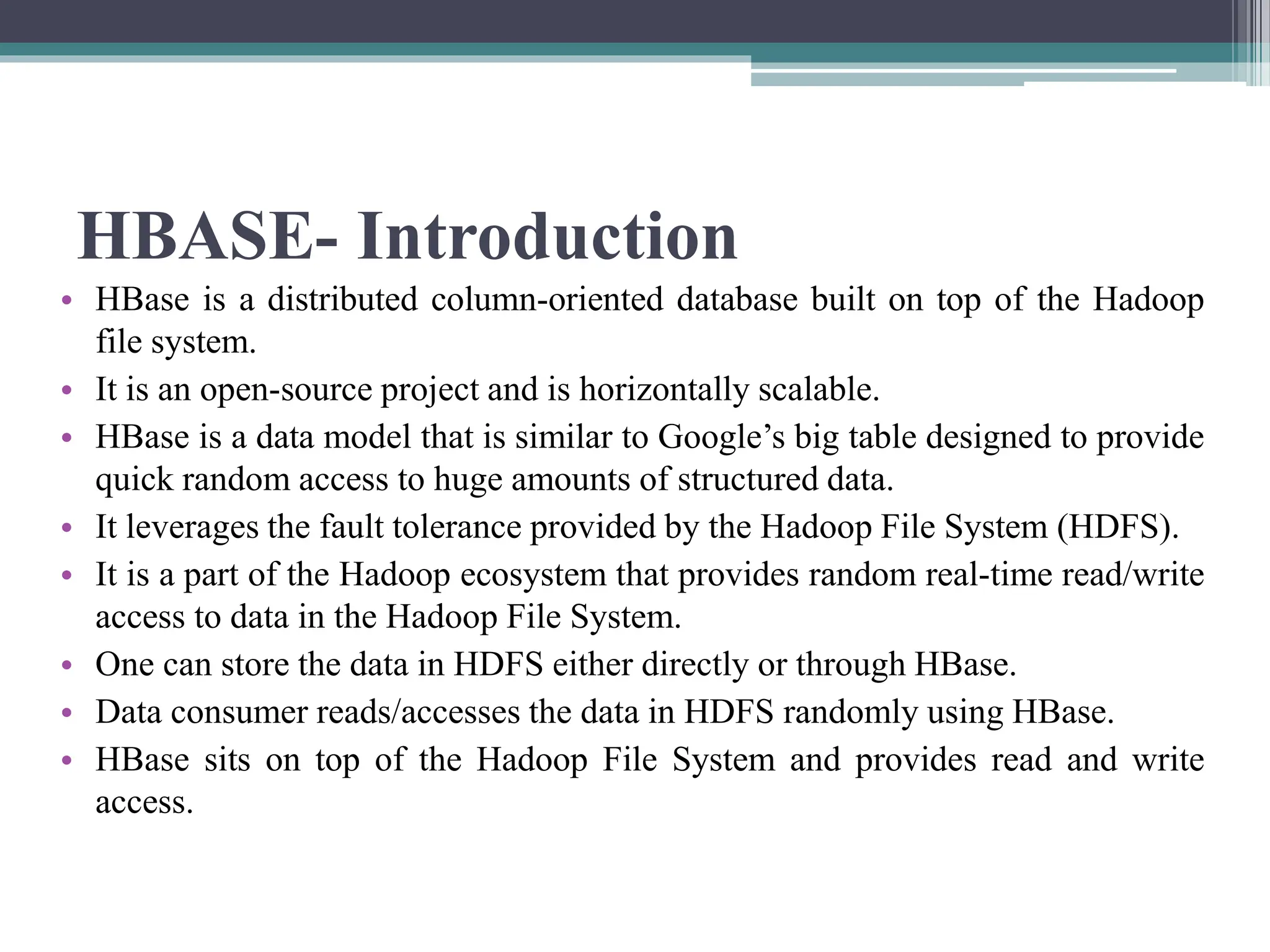 BDA: Introduction to HIVE, PIG and HBASE | PPTX