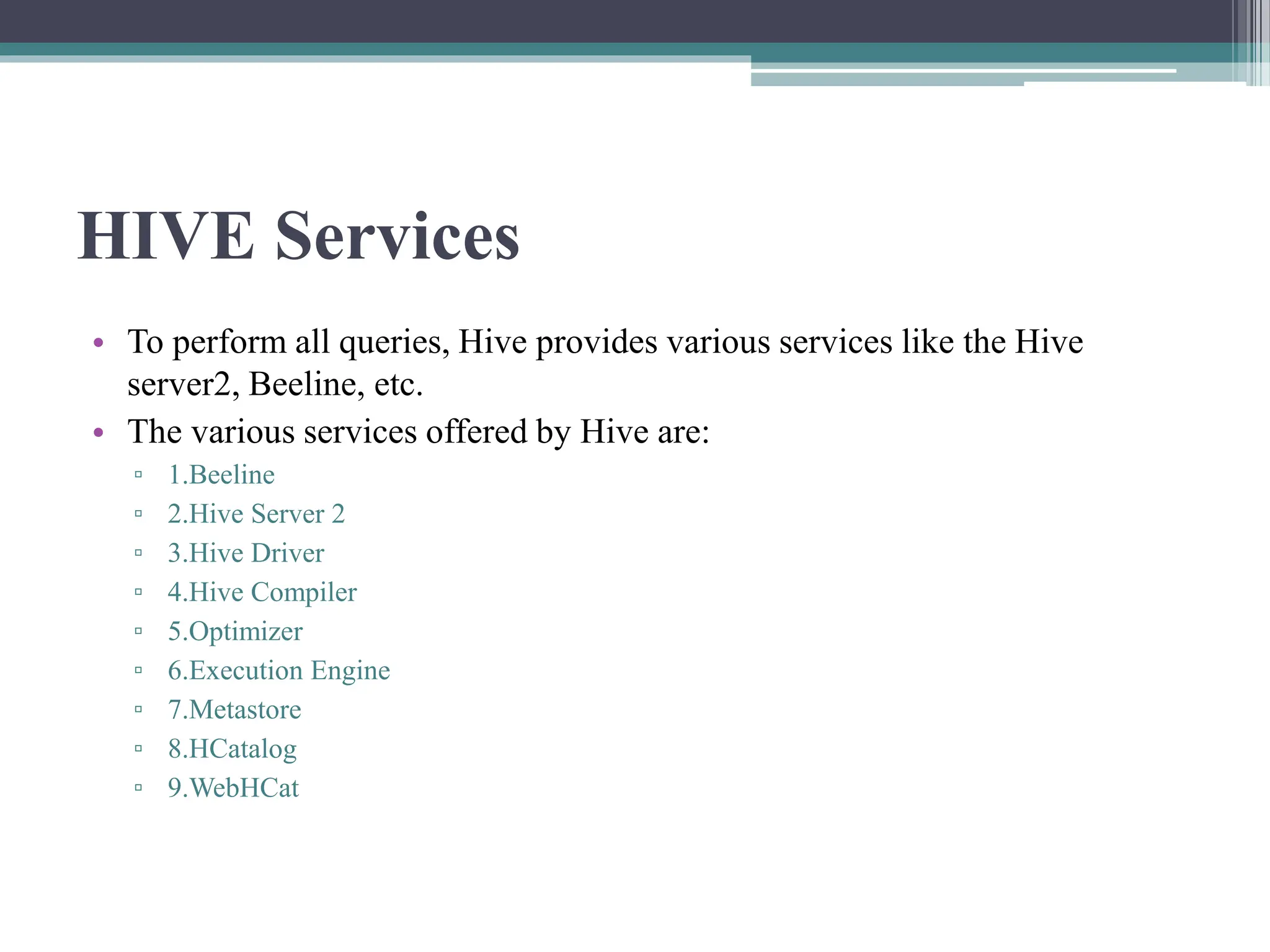 BDA: Introduction to HIVE, PIG and HBASE | PPTX