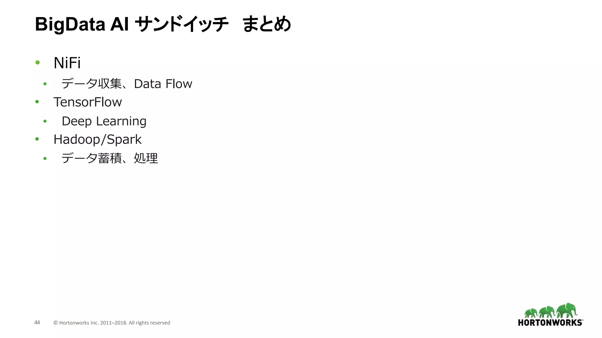 Apache NiFi + Tensorflow + Hadoop： Big Data AI サンドイッチの作り方 | PPT