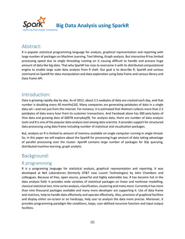 Big data analysis using spark r published | PDF
