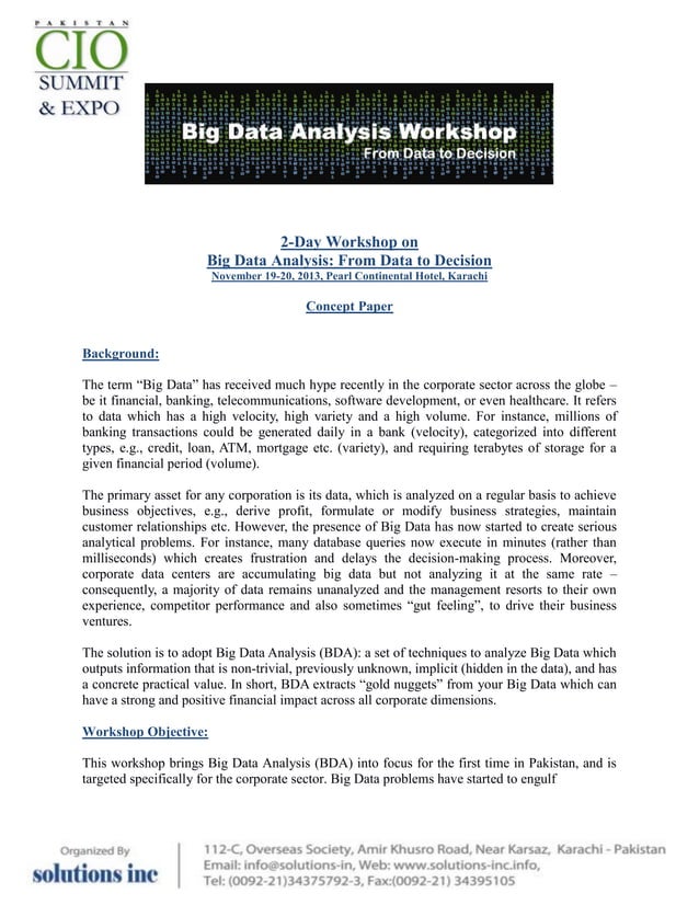 Big data analysis workshop concept paper | PDF | Computer Software and Applications | Computing
