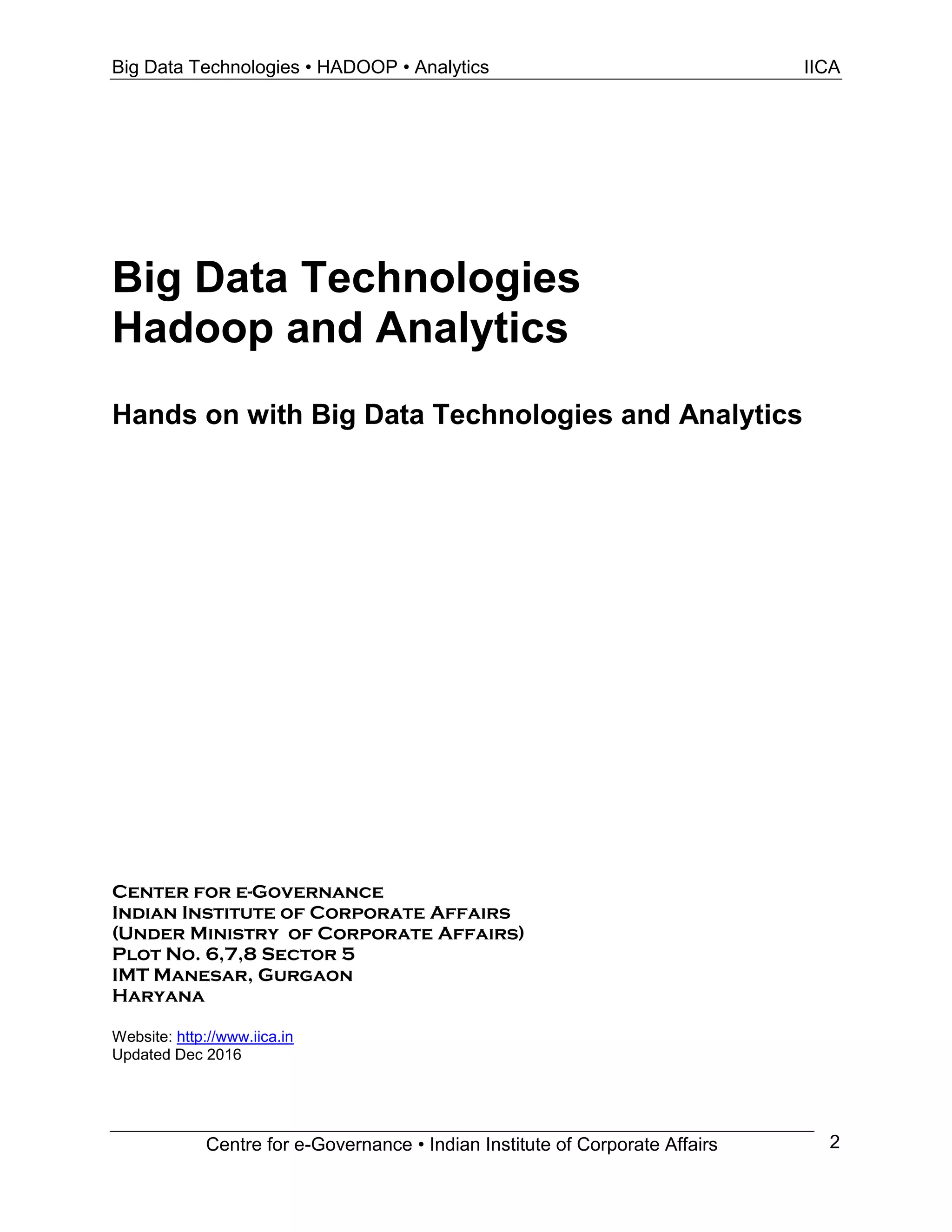 Big Data Analytics Course Guide TOC | PDF