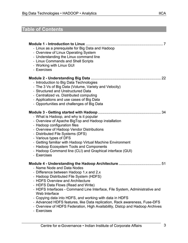 Big Data Analytics Course Guide TOC | PDF