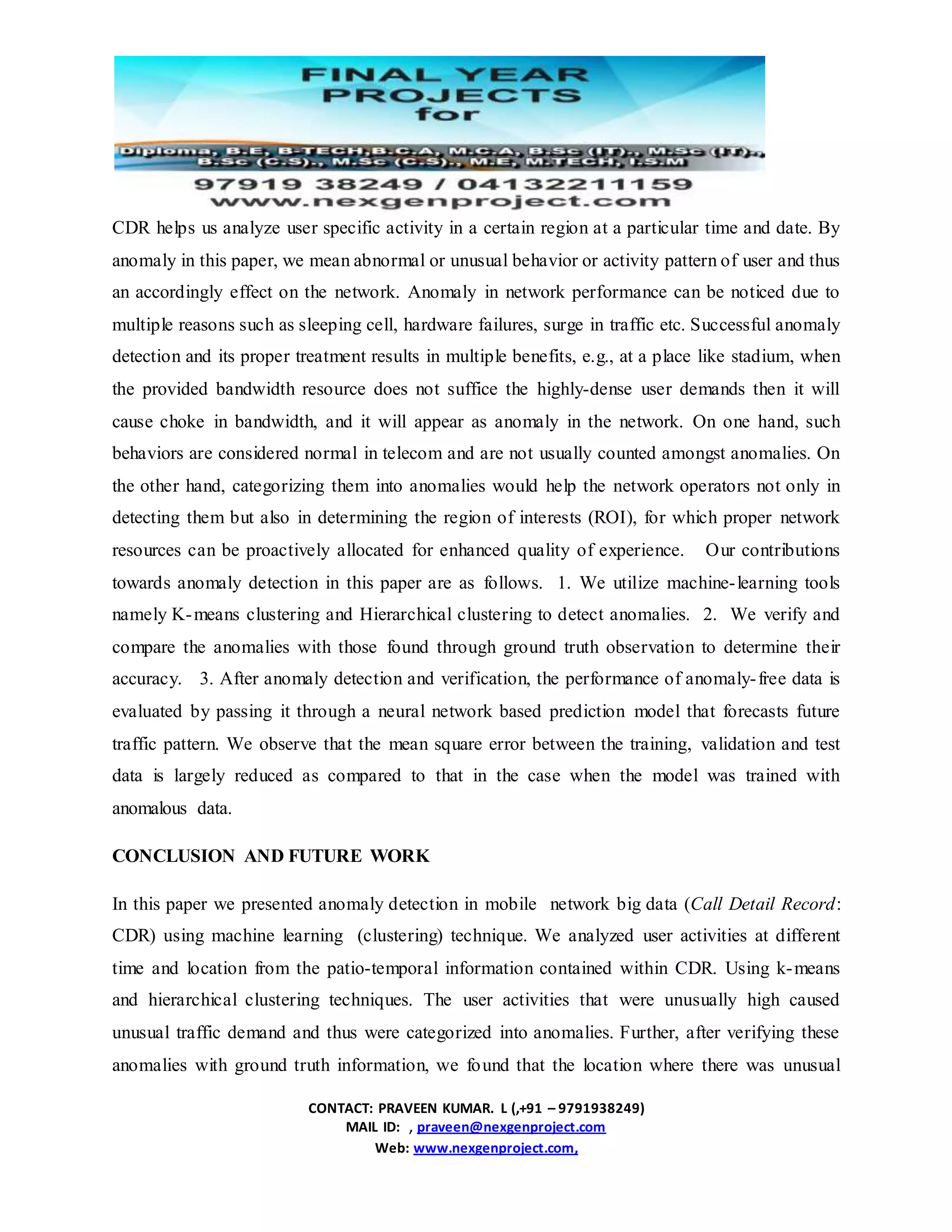 BIG DATA ANALYTICS FOR USER-ACTIVITY ANALYSIS AND USER-ANOMALY DETECTION IN MOBILE WIRELESS ...