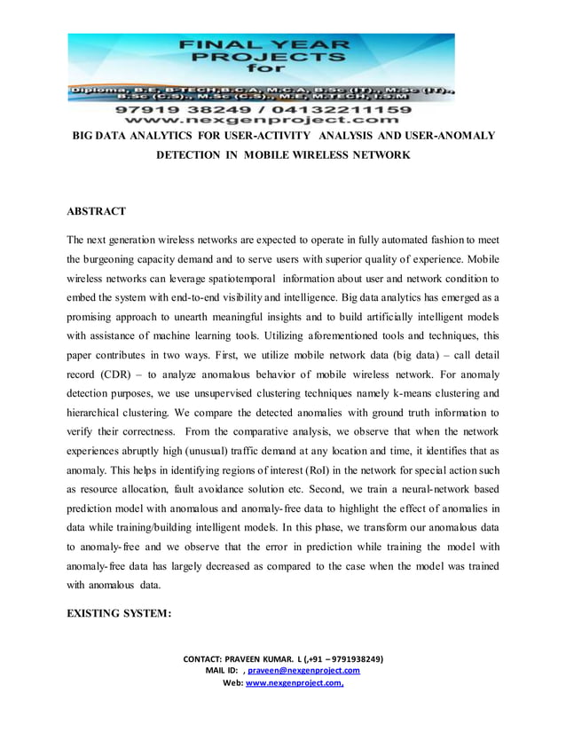 BIG DATA ANALYTICS FOR USER-ACTIVITY ANALYSIS AND USER-ANOMALY DETECTION IN MOBILE WIRELESS ...