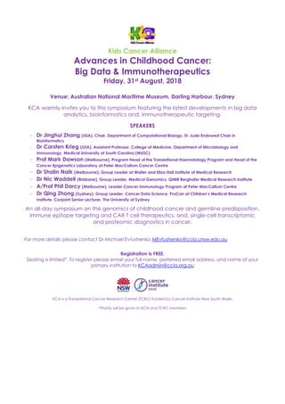 KCA Big Data and Immunotherapeutics Symposium, August 31st, 2018, Sydney | PDF | Medical Health